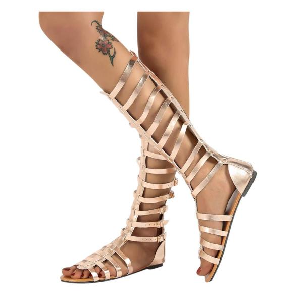 商品名:  Fukasse Gladiator Sandals Women's Knee High Flat Sandals Roman Open Toe Zip Up Summer Casual Beach Sandals for Wom...