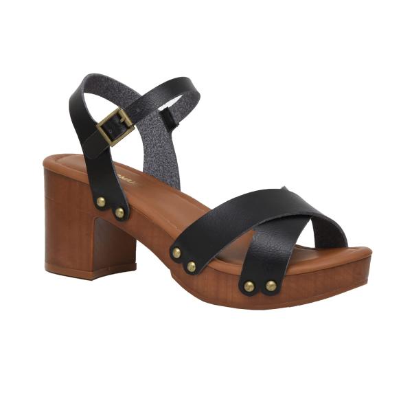 商品名: CUSHIONAIRE レディース スレートフェイクウッドサンダル + 低反発インソール&amp;ライトソールテクノロジー ? 幅広い幅をご用意, ブラック, 9 CUSHIONAIRE Women's Slate Faux Wo...