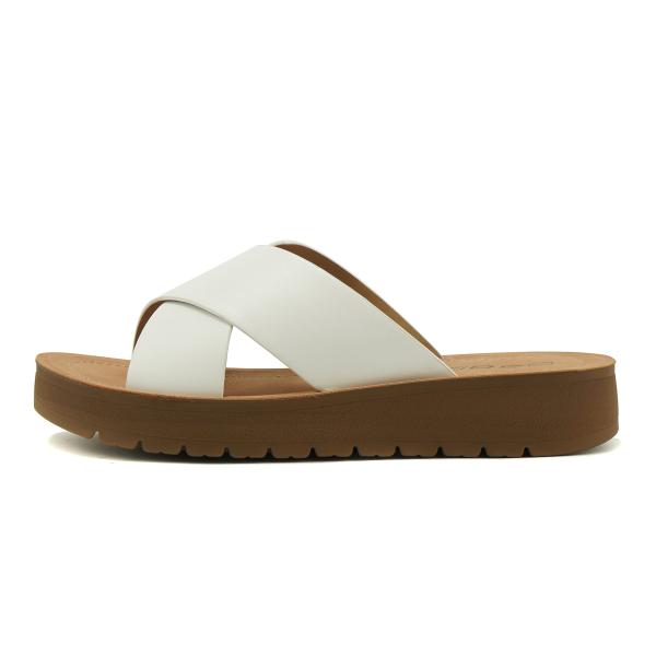 商品名: SODA LUCY ~ レディース オープントゥ フラットフォーム プラットフォーム クリスクロス バンド アッパーファッション スライドサンダル, ホワイト, 24.5 Soda LUCY ~ Women Open Toe Fl...