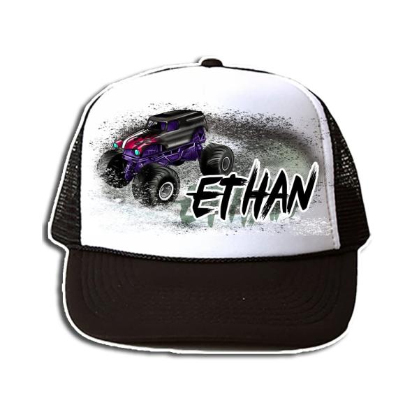 商品名:  Mythic Airbrush Digitally Airbrush Painted Personalized Custom Monster Truck Snapback Trucker Hats White, 1-5 1/4ブ...