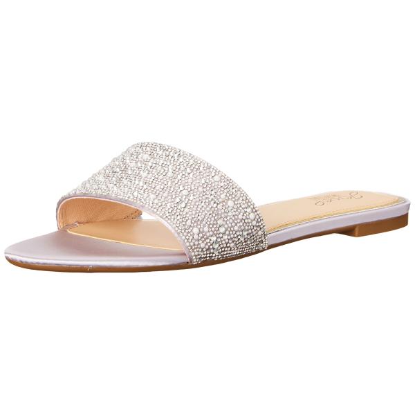 商品名: Jewel Badgley Mischka レディース Delaney フラットサンダル, ライトライラックサテン, 9 Jewel Badgley Mischka Delaney Glittering Flat Slidesブラ...