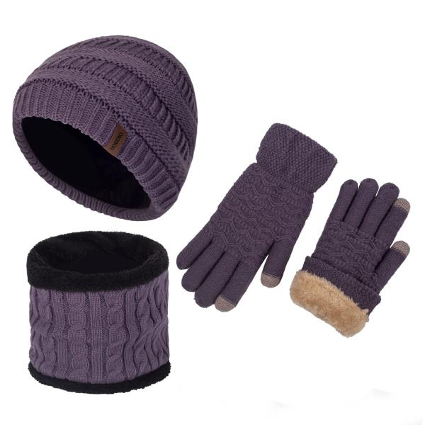 商品名:  Women Beanie Hat Gloves and Scarf Set Winter Warm Knit Cap Thick Fleece Lined Neck Warmer Purple Snow Ski Cold Wea...