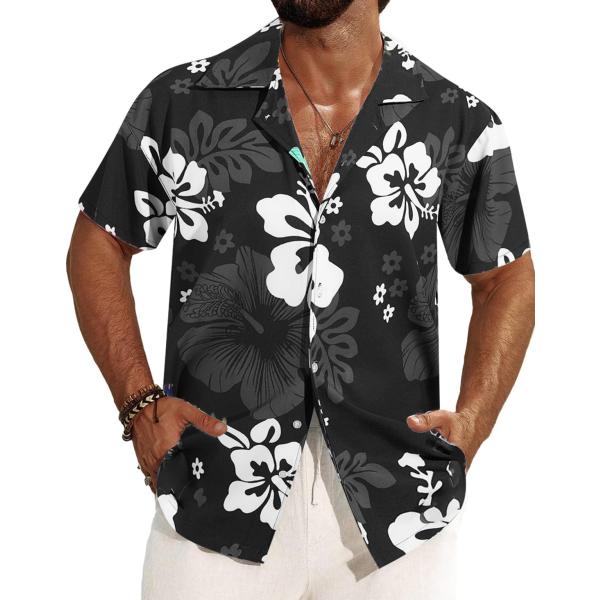 商品名:  APTRO Men's Hawaiian Shirt Short Sleeve Tropical Floral Beach Shirt Button Down Summer Shirt #063 5X Hibiscus Blac...