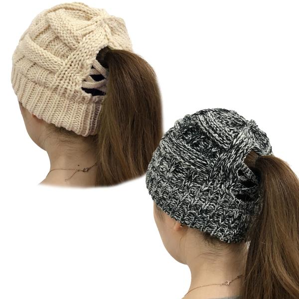 商品名:  PHOGARY 2 Pack Ponytail Hats for Women Criss Cross Winter High Messy Bun Beanie Hat with Ponytail Hole (Colorful B...