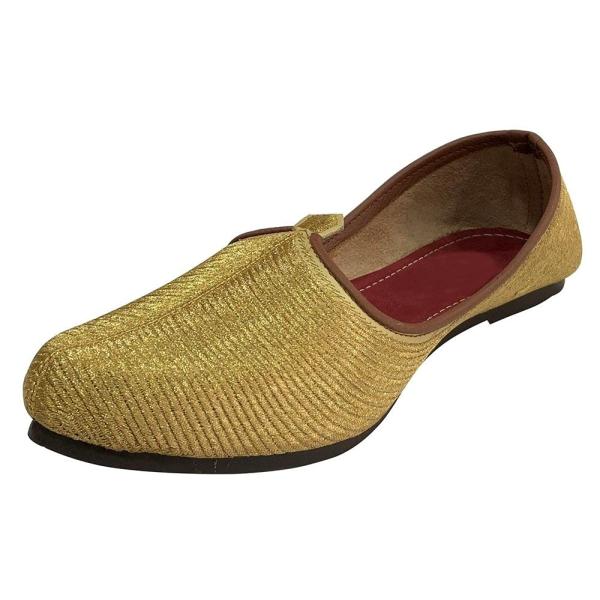 商品名: Gold Punjabi Jutti メンズ Mojari メンズ Sherwani シューズ メンズ Jooti ウェディングシューズ 新郎用ローファー スリッパ, イエローゴールド, 24 Shoe Bazar Gold Pu...