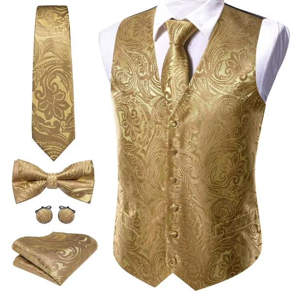 商品名:  Barry.Wang Men Paisley Gold Flower Dress Vest with Bowtie Necktie Pocket Hanky Design Suit Waistcoat Formal/Leisur...