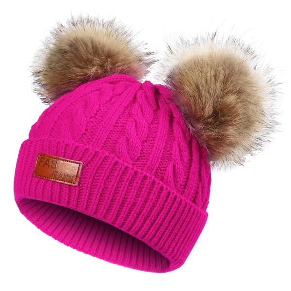 商品名:  Womens Winter Double Pom Pom Beanie Hats Detachable Fur Ball Cute Cap Warm Soft Cable Knit Hat with Ears for Girls...