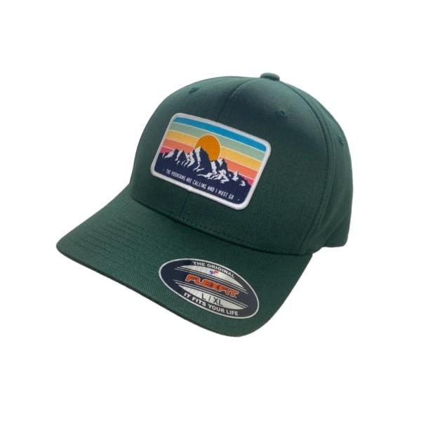 商品名:  Mountians Fitted Hat- Flexfit Hat with The Mountains are Calling and I Must Go Woven Vintage Patch (Green, L/XL)ブラ...