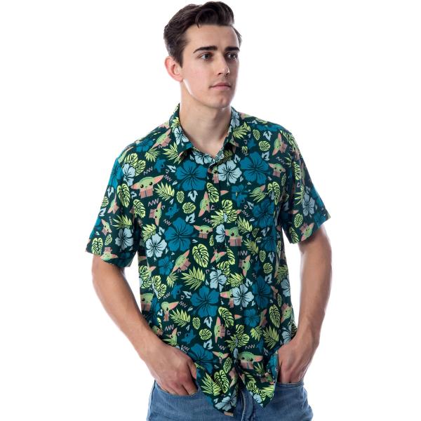 商品名:  Star Wars Men's The Mandalorian Grogu Baby Yoda Leaves Hawaiian Button Up Shirt (Small)ブランド: Mad Engine商品サイズ: Smal...