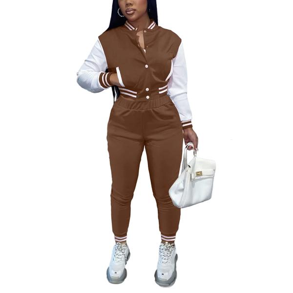 商品名:  2 Piece Outfit for Women Clubwear Single Breasted Lightweight Biker Crop Bomber Jacket and Pants Sport Set Sweatsu...
