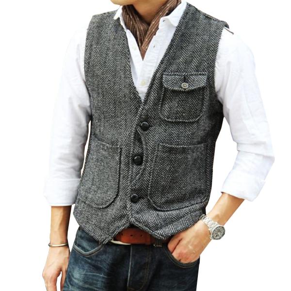 商品名:  Lilis Men's Suit Vest Herringbone Tweed Business Waistcoat Groomsmen for Wedding, Grey, Medium-Large, (VT21111501G...