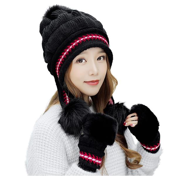 商品名:  Bellady Women Knit Beanie Winter Ski Hat Cap with Earflap Pom Glove Set,Blackブランド: Bellady商品サイズ: One Size高さ: 34.01...