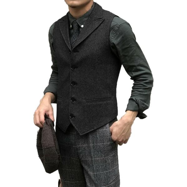 商品名:  Lilis Mens Wool Herringbone Groom Vest Slim Fit Business Dress Waistcoat Black X-Small-Small VT21112601BK-S 0ブランド:...