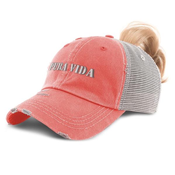 商品名:  Womens Ponytail Cap Pura Vida Positive Cotton Distressed Trucker Hats Coralブランド: Speedy Pros商品サイズ: One Size商品番号: C...