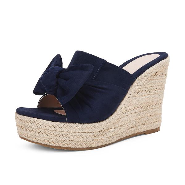 商品名: PiePieBuy レディース ウェッジ スリッポン ボウタイ サンダル, ネイビー, 10 PiePieBuy Womens Platform Espadrilles Slip On Wedge Sandals Bow Tie ...