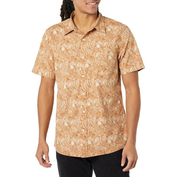 商品名: [Goodthreads] Tシャツ Standard-fit Short-sleeve Stretch Poplin Shirt メンズ タバコブラウン フルーツプリント S Goodthreads Men's Standard...