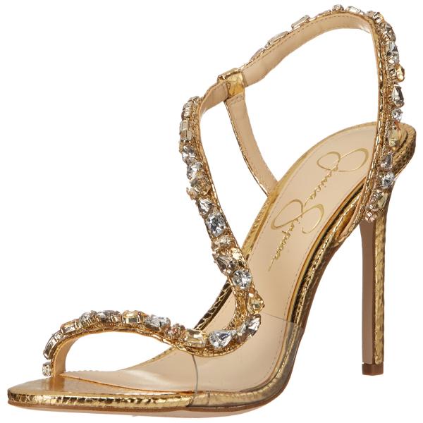 商品名: Jessica Simpson レディース Jaycin 装飾ヒールサンダル, ゴールド/クリア, 7.5 Jessica Simpson Womens Jaycin Embellished Dressy Pumps Gold 7...