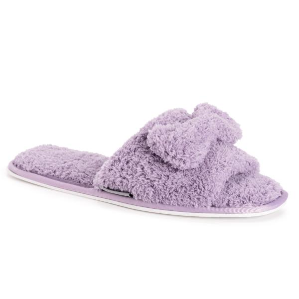商品名: MUK LUKS レディース Kathy Ireland アザレア トウ リボンスライド スリッパ, パープル, X-Large Kathy Ireland Women's Azalea Toe Bow Slide Slipper...