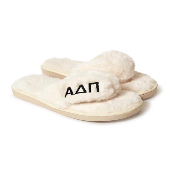 商品名: Sorority Shop アルファデルタパイ ファジースリッパ レディース, ホワイト, 7-8 Sorority Shop Alpha Delta Pi Fuzzy Slippers Women (Medium, numeri...