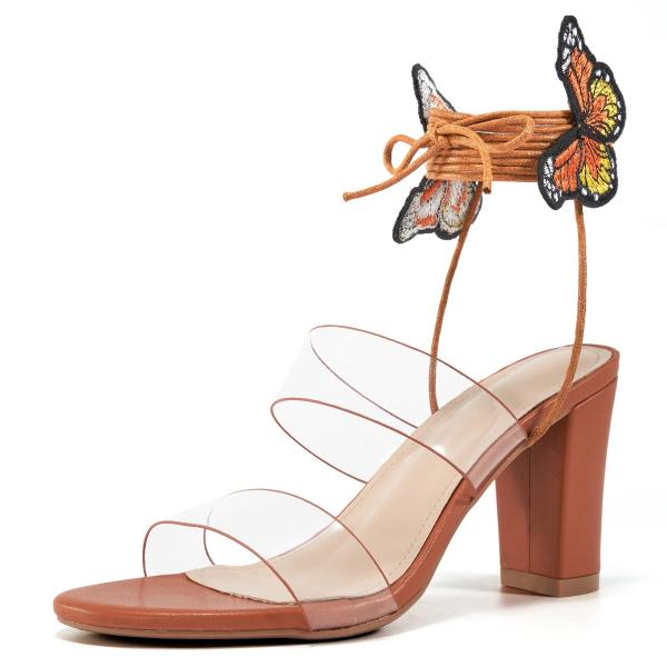 商品名:  Aomigoct Heels for Women Pump Sandals with Butterfly Strappy Open Toe Lace Up High Wedding Heels Sandals Women Sum...