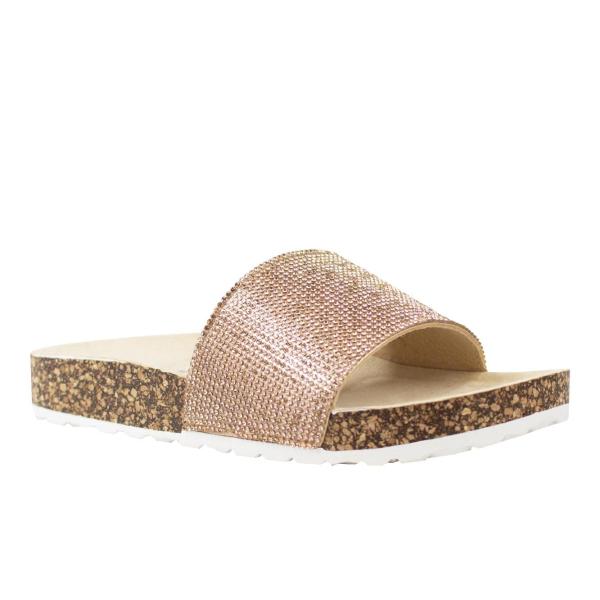 商品名:  Alexis Bendel Ladies Slide Sandal With Cork Footbed and Mini Colored Studed Accents Across The Strap Comfortable F...