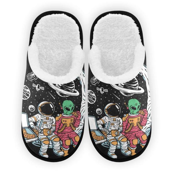 商品名:  Dussdil Galaxy Astronauts Alien House Spa Slippers Home Winter Slippers Memory Foam Closed Toe Slipper Non Slip fo...
