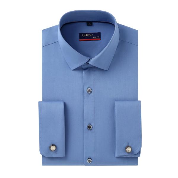 商品名:  Gollnwe Men's Slim Fit French cuff Stretch Bamboo Solid Dress Shirt Denim Blue Mブランド: Gollnwe商品サイズ: Medium高さ: 35.2...