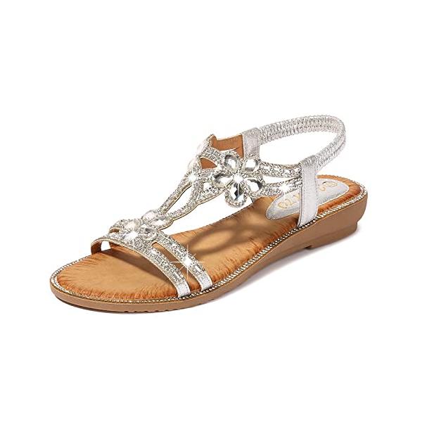 商品名:  ICEGIA Women's Summer Rhinestone Casual Sandals Open Toe Ankle Crystal Gladiator Wedges Sandals (Silver, US 6)ブランド...