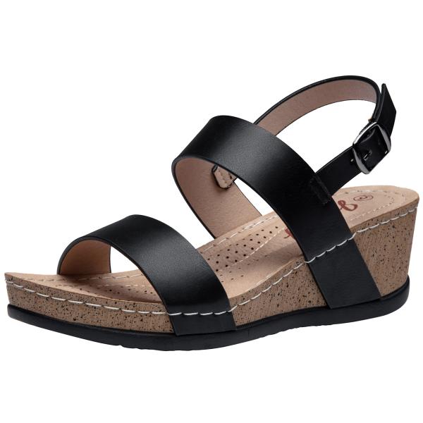 商品名:  Jeossy Women's 36 Wedge Sandals Black Open Toe Platform Ankle Strap Ladies Sandal Size 8(DJY836 black 08)ブランド: Jeo...
