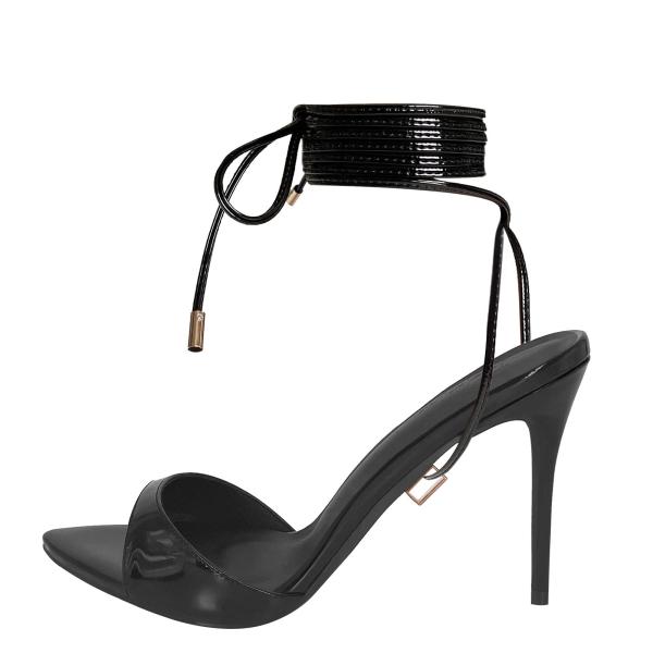 商品名:  Women Mules High Heel Sandals Pointed Toe Lace Up Stilettos Heels Strappy Ladies Slippers Party Sandals Shoes(Blac...