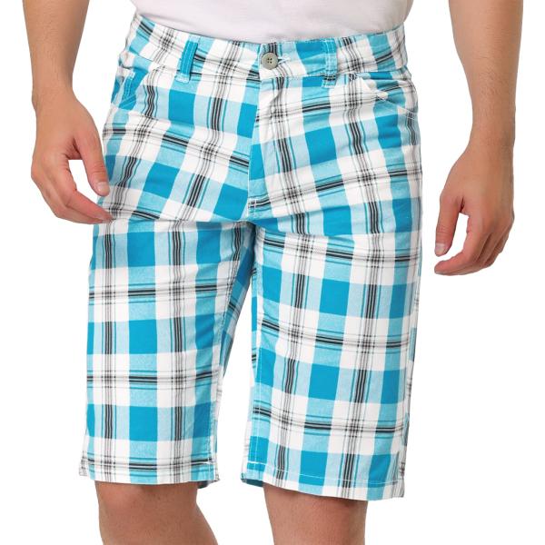 商品名:  Lars Amadeus Men's Blue White Summer Plaid Shorts Slim Fit Flat Front Pattern Short Pants 30ブランド: Lars Amadeus商品サイ...