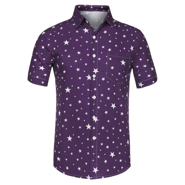 商品名:  Lars Amadeus Men's Star Print Shirt Button Down Short Sleeves Casual Summer Shirts Medium Purpleブランド: Lars Amadeus...