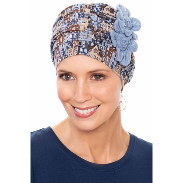 商品名: Cardani フラッパーターバン - ヴィンテージフラッパーハット 竹由来のソフトビスコース, デニム付きパリプリント, One Size Cardani Flapper Turban - Vintage Flapper Hat...