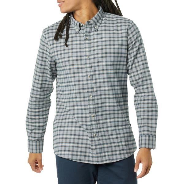 商品名: [Goodthreads] シャツ Standard-fit Long-sleeve Stretch Oxford Shirt メンズ グレー チェック柄 S Goodthreads Men's Standard-Fit Long...