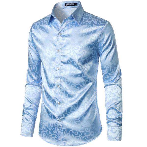商品名:  ZEROYAA Men's Luxury Jacquard Long Sleeve Dress Shirt Shiny Satin Slik Like Wedding Party Prom Shirts ZLCL27-Brigh...
