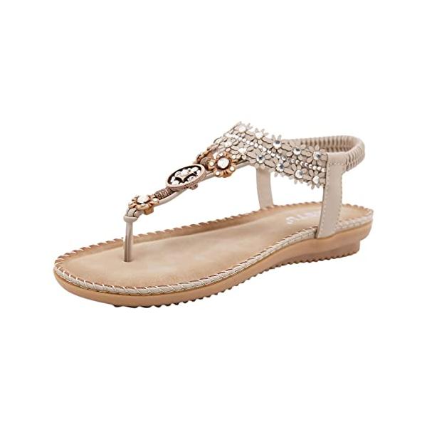 商品名:  Women's Rhinestone Flat Flip Flops Toe Ring Beaded Crystal Jeweled Sandal Shoes Summer Beach Oceanside Holiday Out...