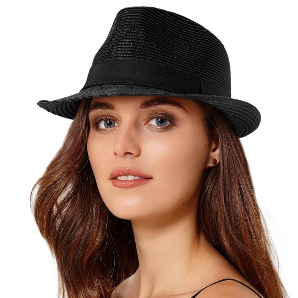商品名:  Womens Short Brim Straw Sun Hat Fedora Trilby Hat Panama Men Roll Up Packable Beach Hats… Blackブランド: SONMONY商品サイズ:...