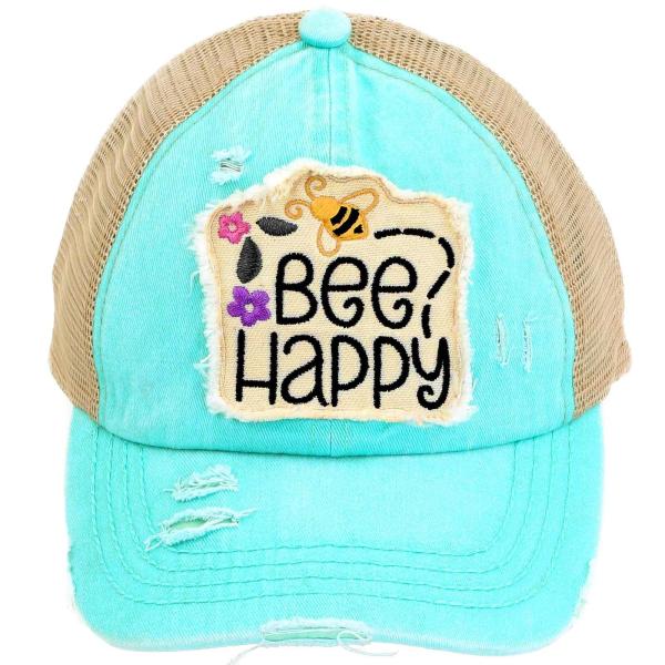 商品名:  C.C Ponytail Criss Cross Messy Buns Ponycaps Baseball Cap Dad Trucker Mesh Hat (Distressed Patch Bee Happy Mint)ブラ...