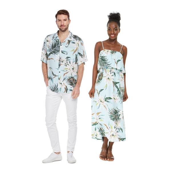 商品名:  Matchable Couple Hawaiian Luau Shirt in Wispy Cereus Light Blue, Men, XLブランド: Hawaii Hangover商品サイズ: X-Large高さ: 34....