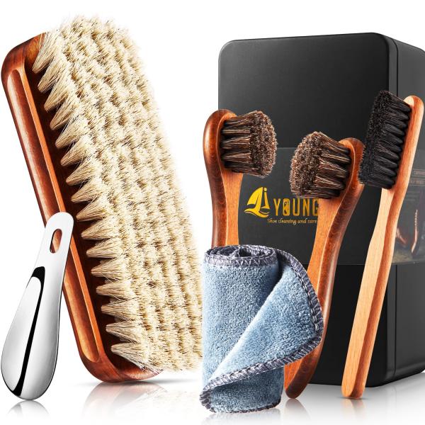 商品名: 馬毛靴ブラシキット 6点 研磨 塗り剤 レザーケアブラシ シャインクリーニングクロス ケース付き (シューズブラシセットA) 6 Pcs Horsehair Shoe Brush Kit Polishing Daubers App...