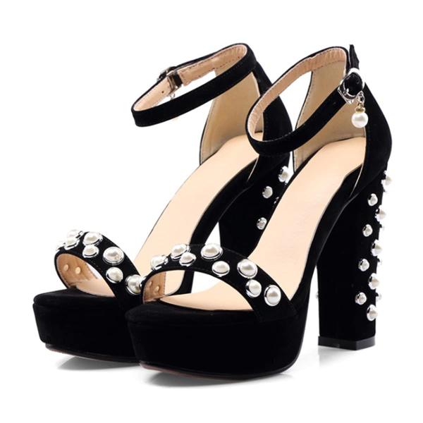 商品名:  AMESHION Women’s Gorgeous Chunky High Heel Platform Sandals Black Open Toe Ankle Strap Single Band Faux Suede Dres...