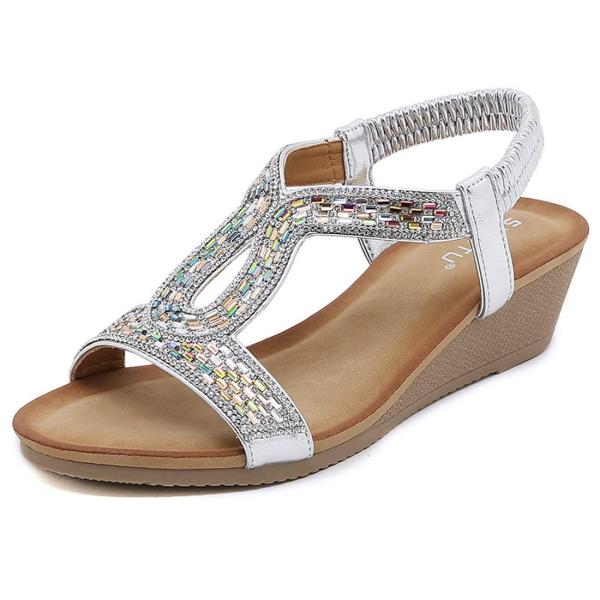 商品名:  Harberd Women's Summer Wedge Sandals Bohemia Beaded Wedge Sandals Open Toe Rhinestone Platform Sandals Casual Dres...