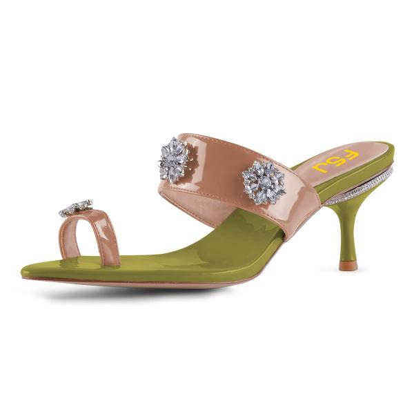 商品名:  FSJ Women Summer Low Heel Mules Slip On Toe Ring Slide Sandals Rhinestone Flower Multicolor Casual Open Toe Dress ...