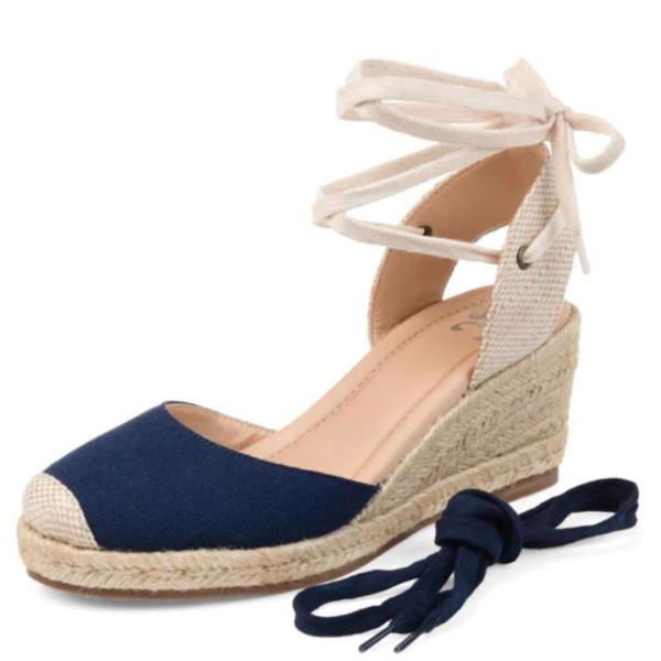 商品名: Journee Collectionの快適さ レディース モンテウェッジ, ブルー, 8 Wide Journee Collection Womens Monte Wedge Heel Sandals with Round-Toe...