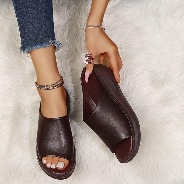 商品名:  HHZYT Wedge Platform Sandals for Women Premium PU Summer Open Toe Slip on Slide Slippers Comfortable Sandals Arch ...