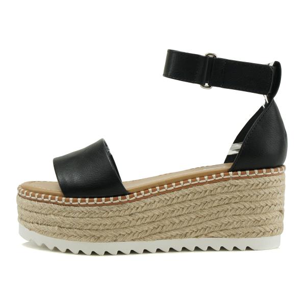 商品名: SODA TUCKIN - ハイプラットフォーム傾斜ウェッジエスパドリーユサンダル ロープ織りとベルクロアンクルストラップ付き高さを増やし脚を伸ばします ジーンズ、ショーツ、スカートとペアで春/夏の完璧な外観を完成させます, ブラ...