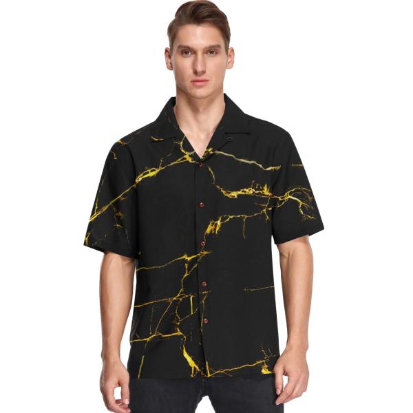 商品名:  visesunny Hawaiian Shirt for Men Gold Vein Black Pattern Short Sleeve Beach Summer Casual Button Down Aloha Shirt ...