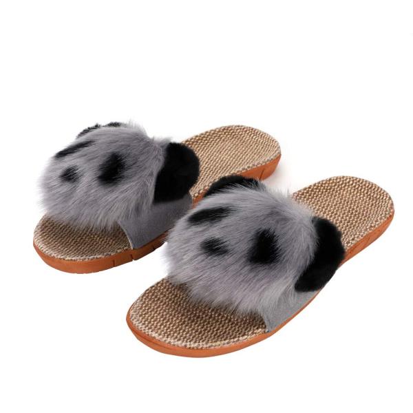 商品名: 夏用 亜麻 ハウス スリッパ 女性用 洗える かわいい ふわふわ パンダ 軽量 リネン オープントゥ ホーム スライドシューズ 滑り止め カジュアル サンダル 屋内 屋外, グレー, Medium Summer Flax Hous...