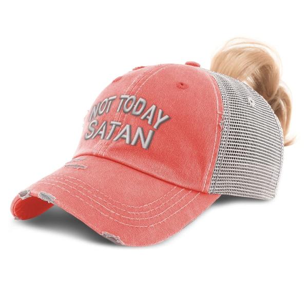 商品名:  Womens Ponytail Cap Not Today Satan Funny Devil Cotton Hell Distressed Trucker Caps Coral Design Onlyブランド: Speedy ...