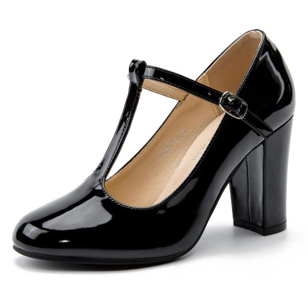 商品名:  Women's T-Strap Mary Jane Pumps High Block Chunky Heel Wedding Dress Shoes Patent Black US 7.5ブランド: MAIERNISI JESS...